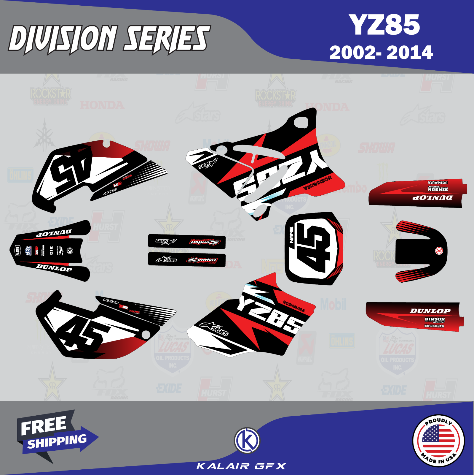 Graphics Kit for Yamaha YZ85 (2002-2014) YZ 85 Division Series - Red | eBay