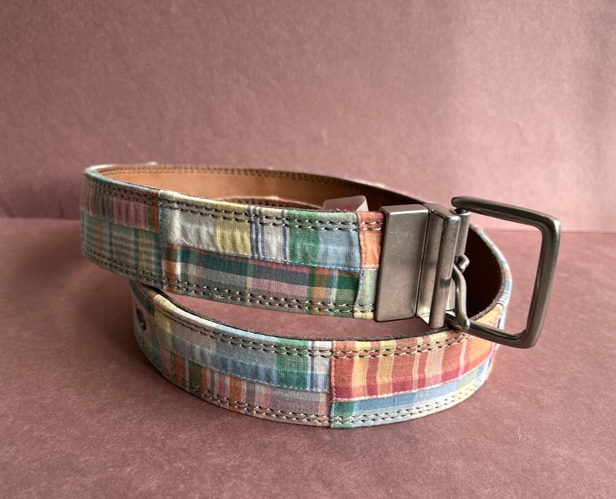 C-RED Madras And Leather Reversible Belt Size 32 - Gem
