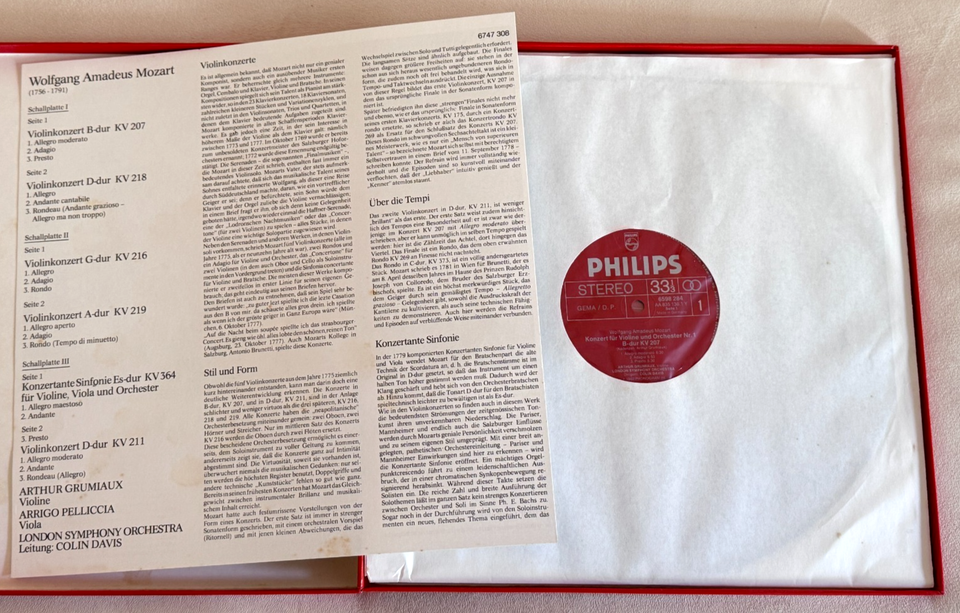 MOZART Violin Concertos ARTHUR GRUMIAUX COLIN DAVIS ED1 PHILIPS 3LP Box ...