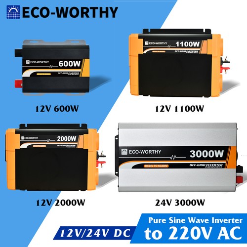 600W 1100W 2000W 3000W Watt 12V 24V Pure Sine Wave Inverter for Solar ...