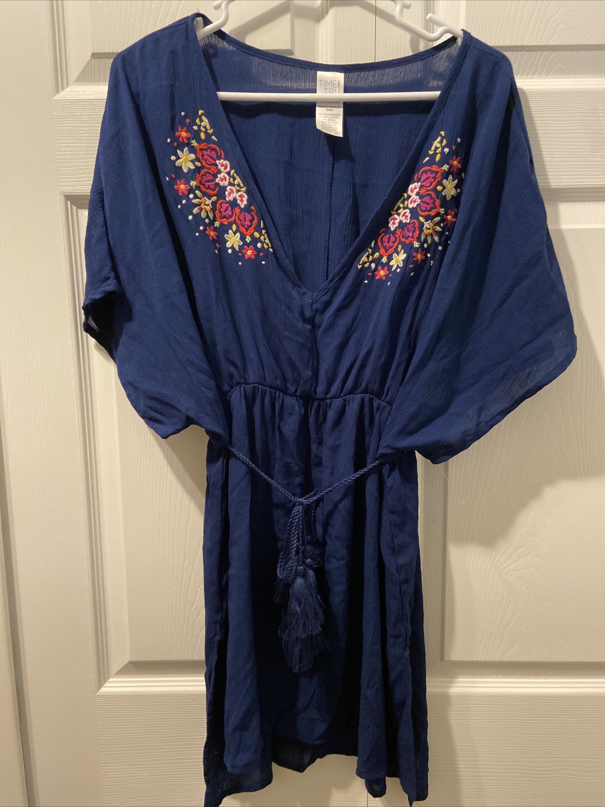 Time and Tru Women's Cobalt Blue COVER UP Embroidered High/Low Sz L (10 ...