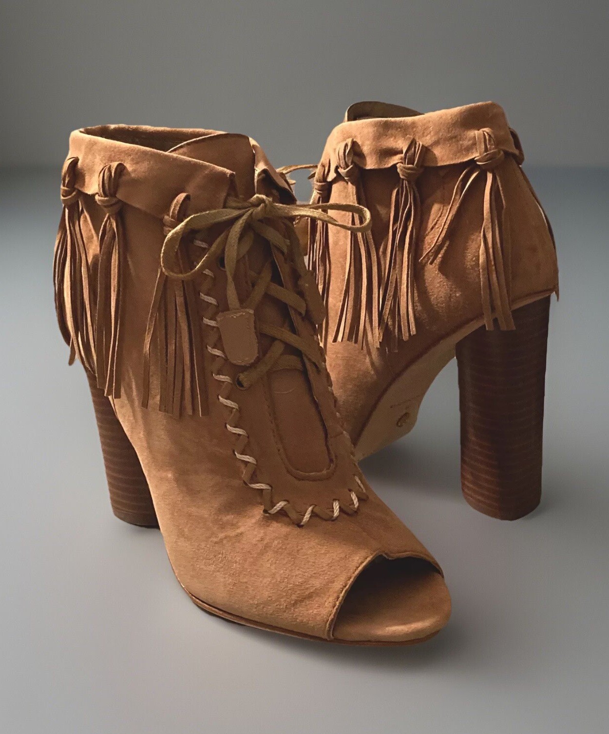 Cynthia Vincent "Nailed" Womens 8M Tan Suede Peep Toe Chunky Heel ...