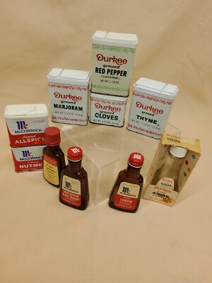 Mixed Lot of 10 Vintage SPICE Tins Cans Glass Bottles Extacts Durkee ...