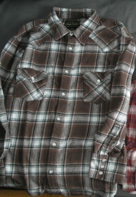 High Noon Mens Cotton Flannel Western Cowboy brown plaid flannel Shirt ...
