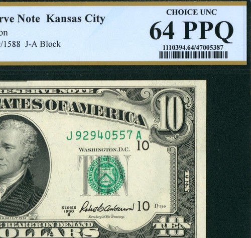 $10 1950 Federal Reserve Note ** PAPER CURRENCY AUCTION (PCGS - 64PPQ ...