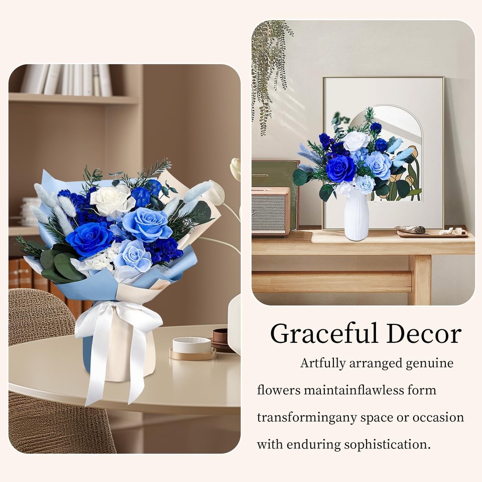 Preserved Rose – Blue Real Flower Bouquet in Gift , Long-Lasting No ...