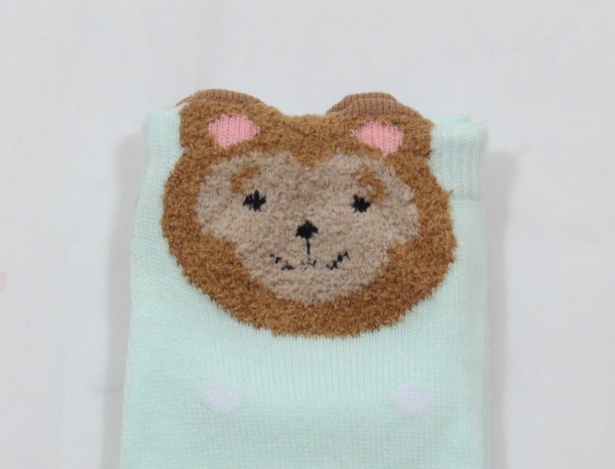 Women's Pale Green Anklet Monkey face Socks Size 9-11 No slip sole Pink ...