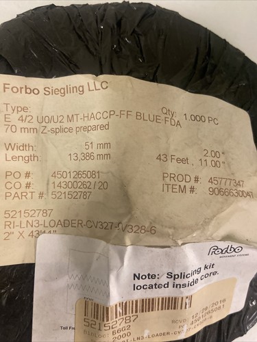 Forbo Siegling,E 4/2-U0/U2 MT-HACCP-FF,Blue FDA Conveyor Belt W 51MM L ...