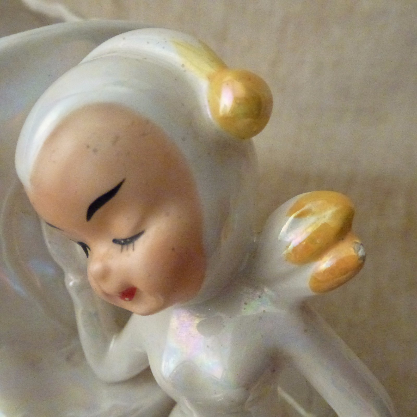 Lefton Iridescent Luster ware Pixie Elf Fairy Planter Vase Floral Trim ...