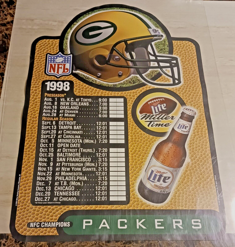 GREEN BAY PACKERS/MILLER LITE: Pre-Owned 1998 Schedule/Poster 30x20 | eBay
