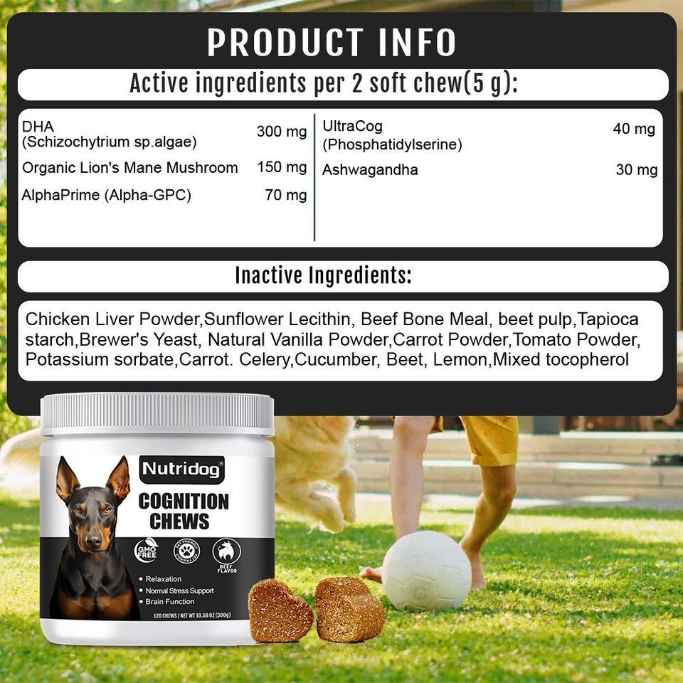 Dog cognitive chews to promote brain health and provide psychological ...