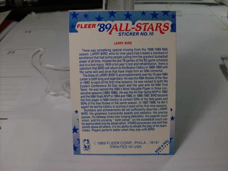1989-90 Fleer Stickers #10 - Larry Bird - Boston Celtics 89-034 | eBay