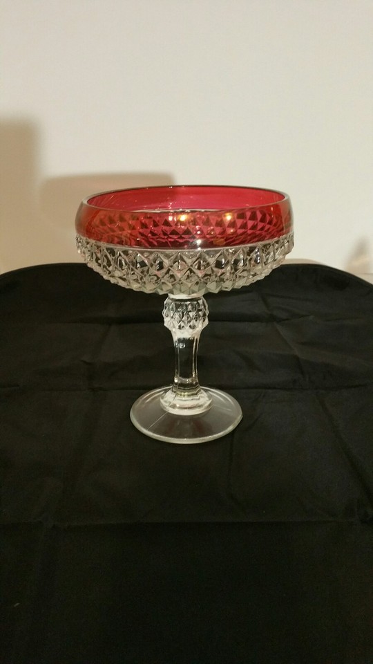 Tiara Pedestal Candy Dish Ruby Flash Diamond Point Cranberry Glass ...