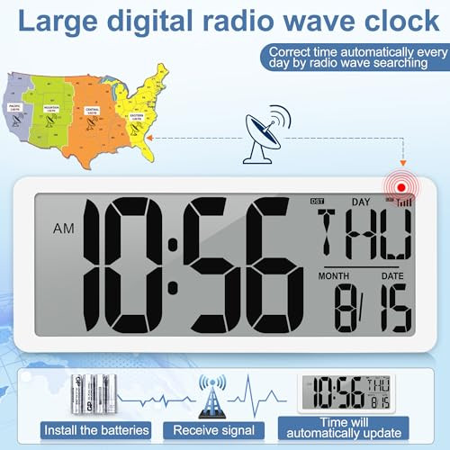 Atomic Clock 15" Digital Wall Clock Battery Operated Atomic 15" Atomic Clock | eBay