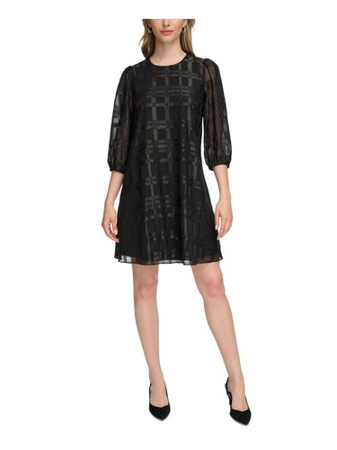 CALVIN KLEIN Womens Black Lined Back Pullover 3/4 Sleeve Short Shift Dress 4 197383776100| eBay