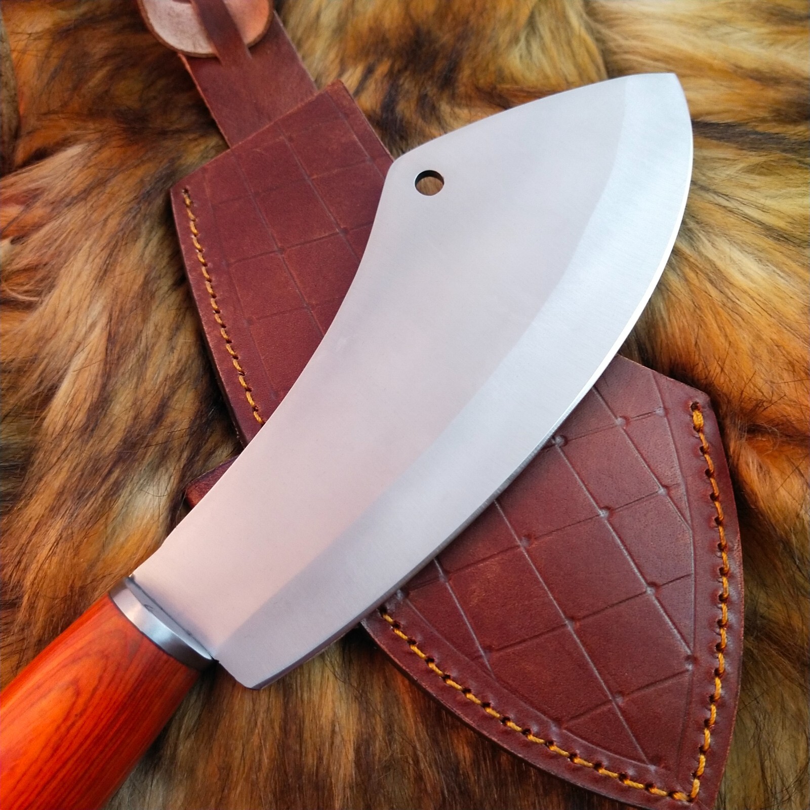 CUSTOM HANDMADE D2 TOOL STEEL HUNTING CLEAVER CHOPPER KNIFE W/SHEATH H ...