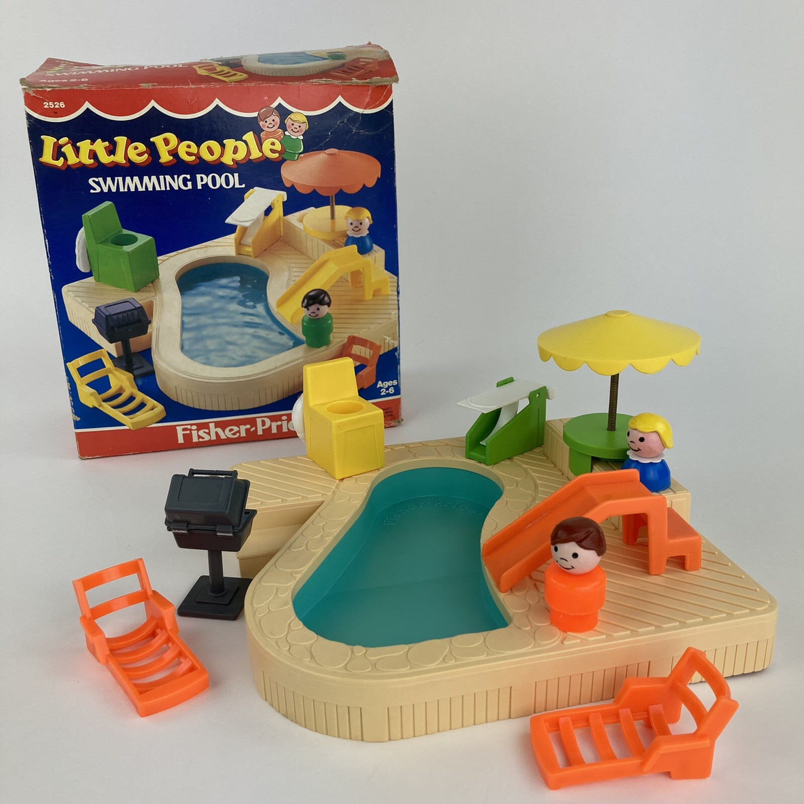 Vintage Fisher Price Little People 2526 Swimming Pool Set Complete w ...
