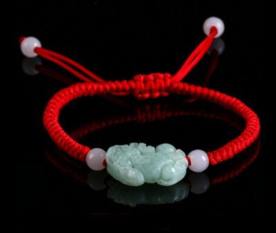 Chinese Hand-woven Red Hand Rope jade PiXiu String Bracelet Adjustable ...