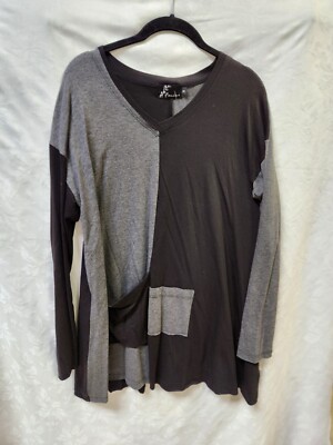 Fenini Long Sleeve Tunic, size S,Blk/Gry, Block Pattern W/ Pockets | eBay