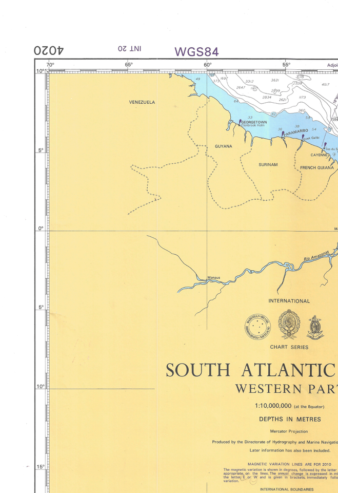 Admiralty 4020 South Atlantic Ocean Western Part MAP WALL CHART MARINE ...