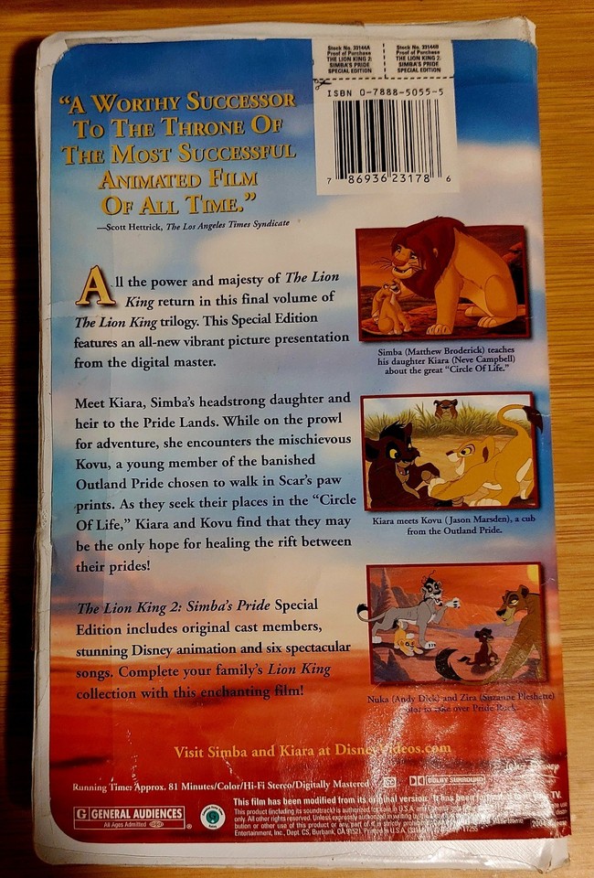 Vintage 2004 Walt Disney The Lion King 2 Simba's Pride Special Edition ...