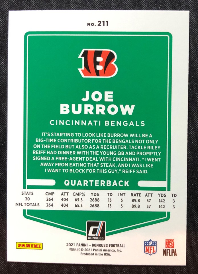 2021 Donruss Joe Burrow Cincinnati Bengals Card #211 | eBay