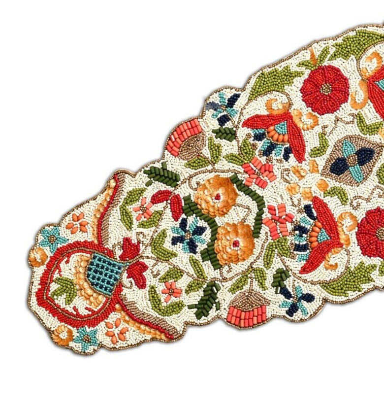 Floral Table Runner Multicolor Beaded Table Runner Spring Tableware ...