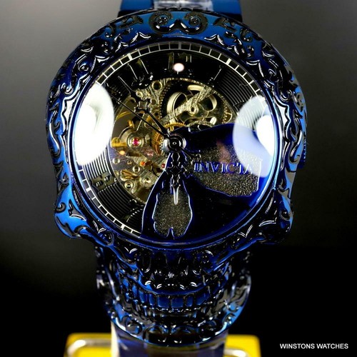 Invicta Artist Skull Automatic Skeletonized Blue Stainless Steel 50mm ...