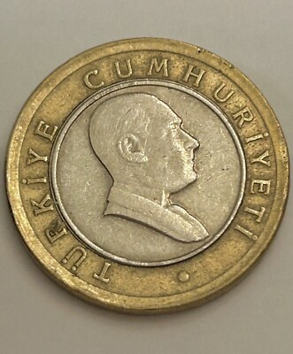 Turkey 50 Yeni (New) Kurus Coin 2005 (2005-2008) Turkiye Bi-Metallic KM ...