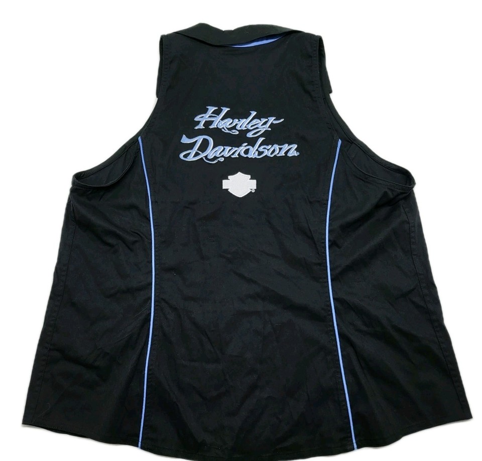 Harley-Davidson Women's Size 2W Sleeveless Tank Black Snap Up Button ...