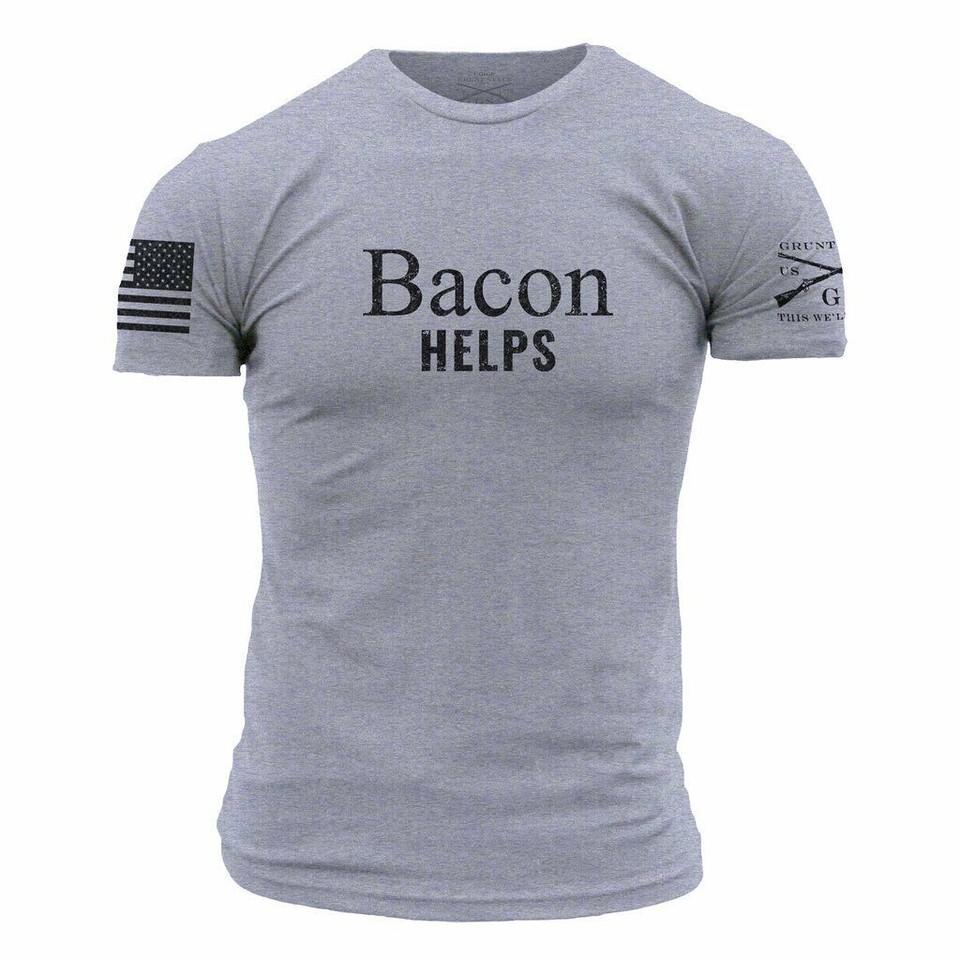 Grunt Style Bacon Helps T-Shirt American Flag Men's Military Veteran ...