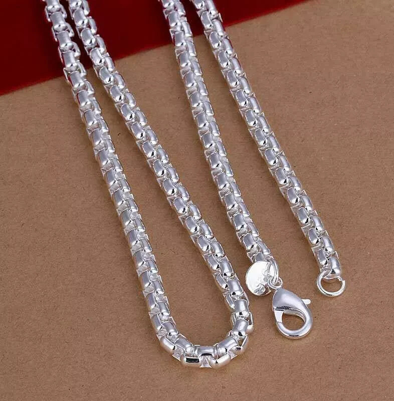 18"-24" Mens Womens 925 Sterling Silver 4mm Smooth Round Box Link Chain ...