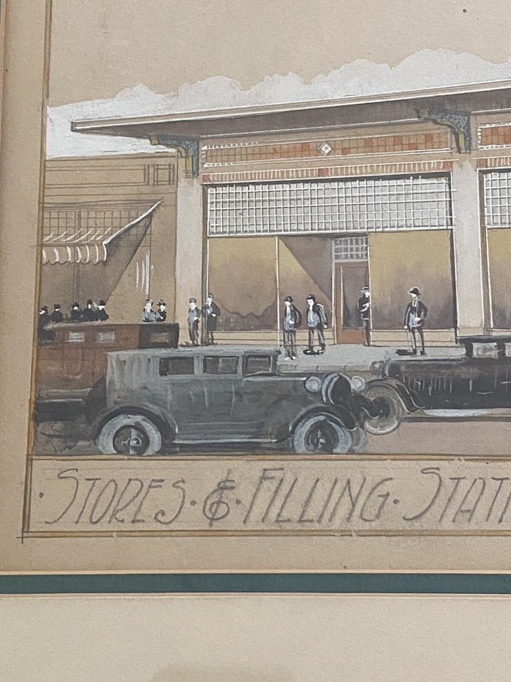 Original Page Brothers Architectural Rendering Stores & Filling Station ...