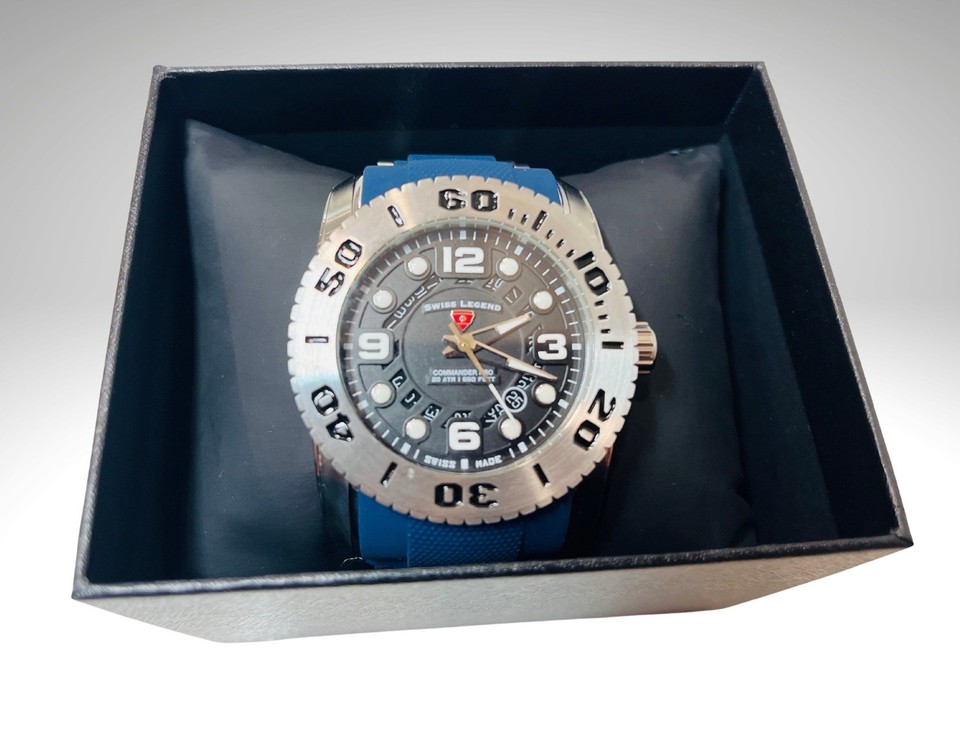 Swiss Legend Commander Pro Men’s Watch – Black Dial, Blue Strap, 200M ...