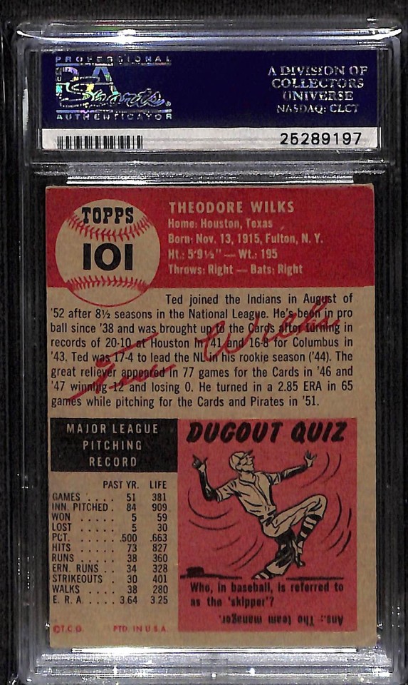 1953 Topps #101 Ted Wilks - Set Break! PSA 4 | eBay