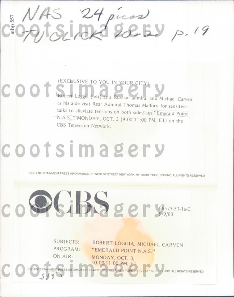 1983 Actor Robert Loggia Michael Carven TV Show Emerald Point NAS Press ...