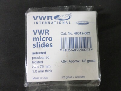 VWR Precleaned Frosted 25x75mm 1.0mm Thick Micro Slides 48312-002 (72 ...