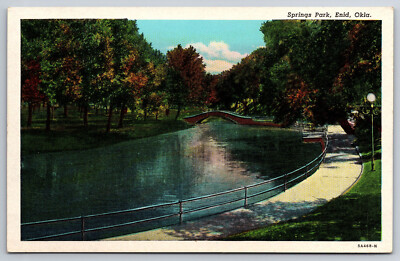 A711 Vintage Postcard Scenic View Springs Park In Enid Oklahoma Bridge ...