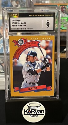 2002 Topps Ichiro 2001 ROOKIE OF THE YEAR Award #718 CSG CGC MINT 9 2nd ...