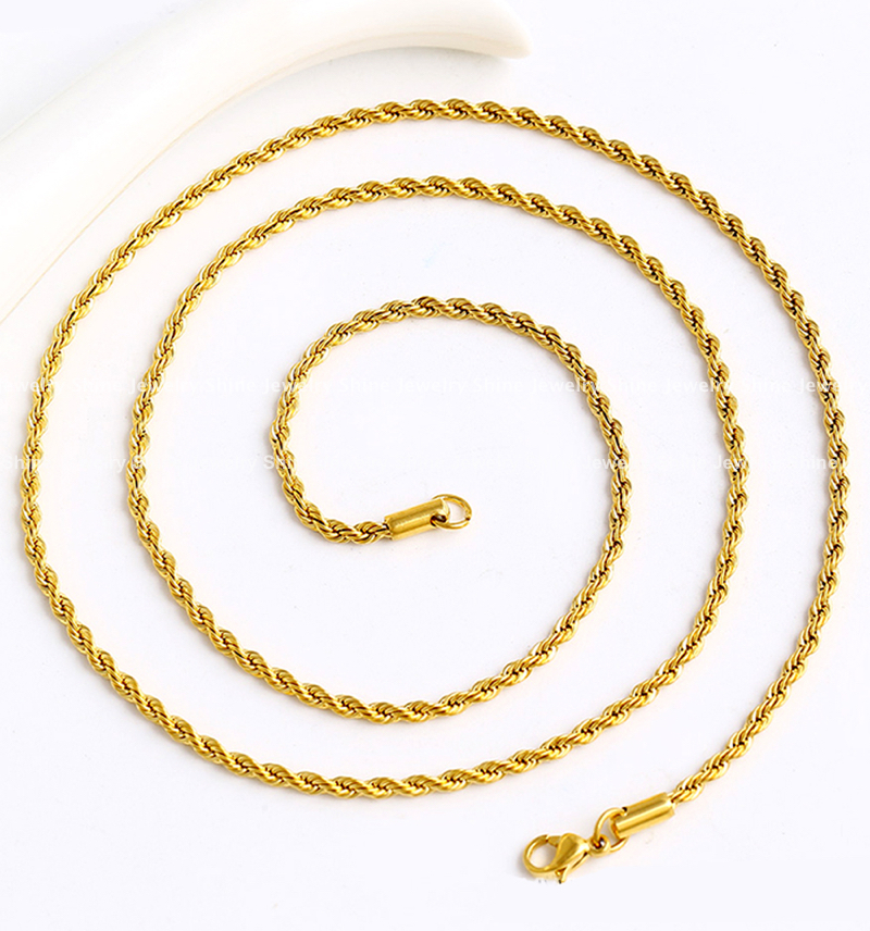 24K PLAIN GOLD FILLED SOLID MENS WOMENS 3MM TWIST ROPE CHAIN LONG ...