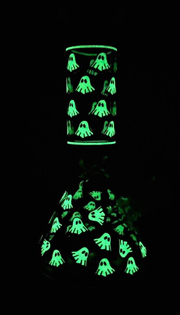 8" Glow in the Dark Ghost Glass Beaker Bong Thick Hookah Water Pipe ...