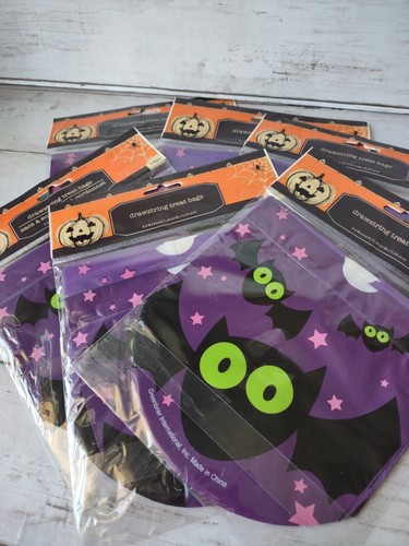 Lot Of 6 Halloween Purple Bat Treat Bags With A Drawstring 15 Pc Each ...