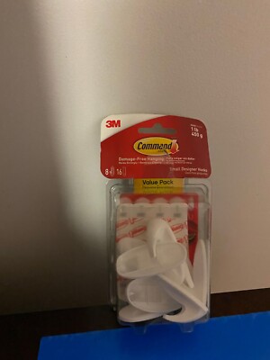 NEW COMMAND DESIGNER HOOKS, WHITE FINISH VALUE PACK, 8 SMALL WALL HOOKS ...