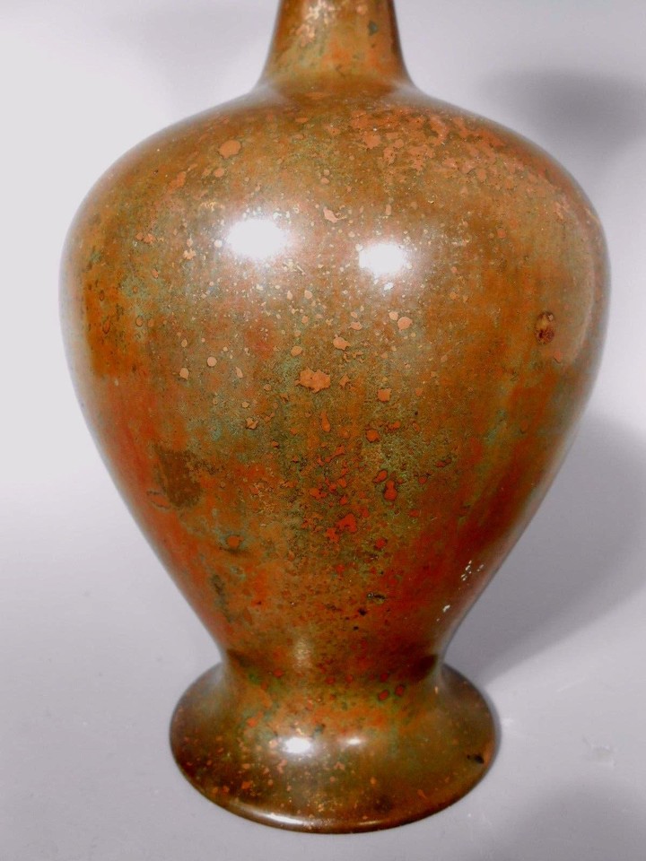 Japan Japanese Bronze Vase w/ Tapering Neck Flared Rim Signed Ikken ca ...