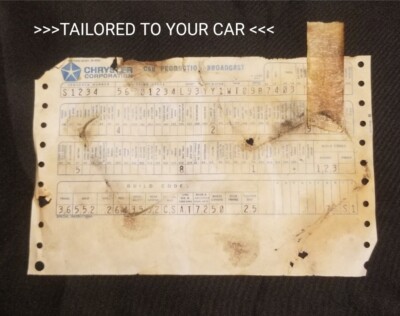 1965 MOPAR CHRYSLER BROADCAST SHEET Sport Fury, Satellite, Belvedere ...