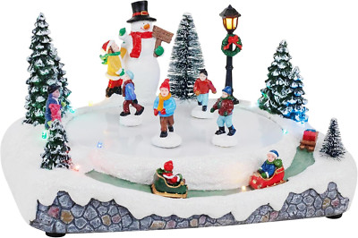 Animated Christmas Village Skating Pond - Lighted Musical Snow Scene | eBay
