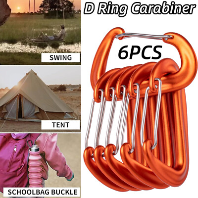 6 PCS Aluminum Carabiner D Shape Spring Clip Key Hook Heavy Duty ...