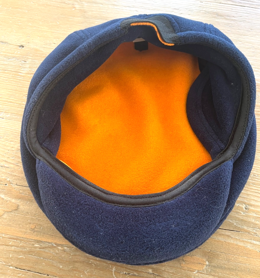 LL Bean Wool Hat Newsboy Golfer Cap Navy Orange with Ear Flaps USA Sz M ...