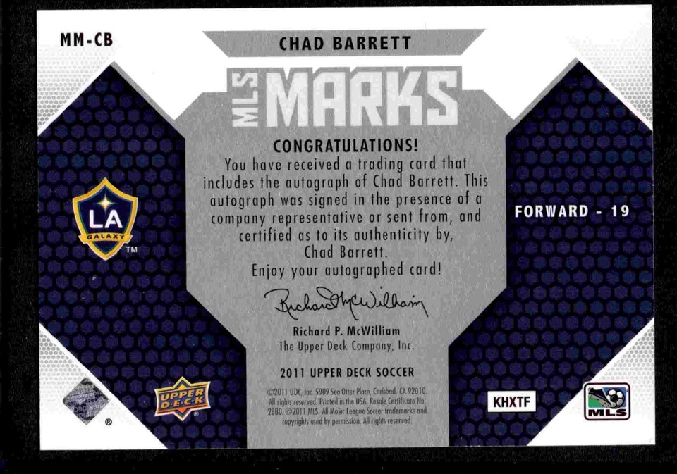 2011 Upper Deck MLS Marks auto Chad Barrett 21/30! LA Galaxy | eBay