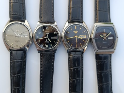Lot of 4 Vintage Seiko 5 Automatic Day-Date Leather Strap Men's ...